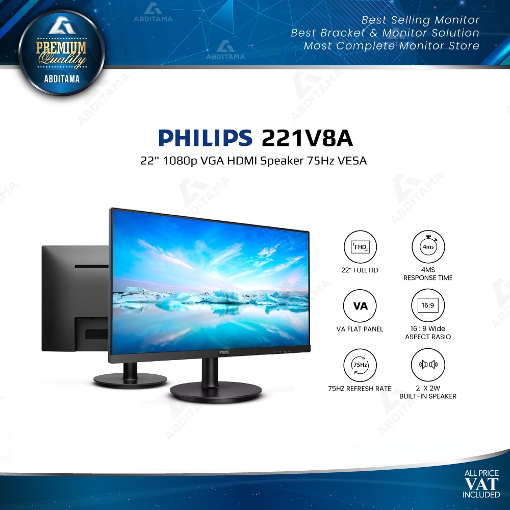 Jual Monitor LED Philips 221V8A 22" 1080p VGA HDMI Speaker 75Hz VESA ...