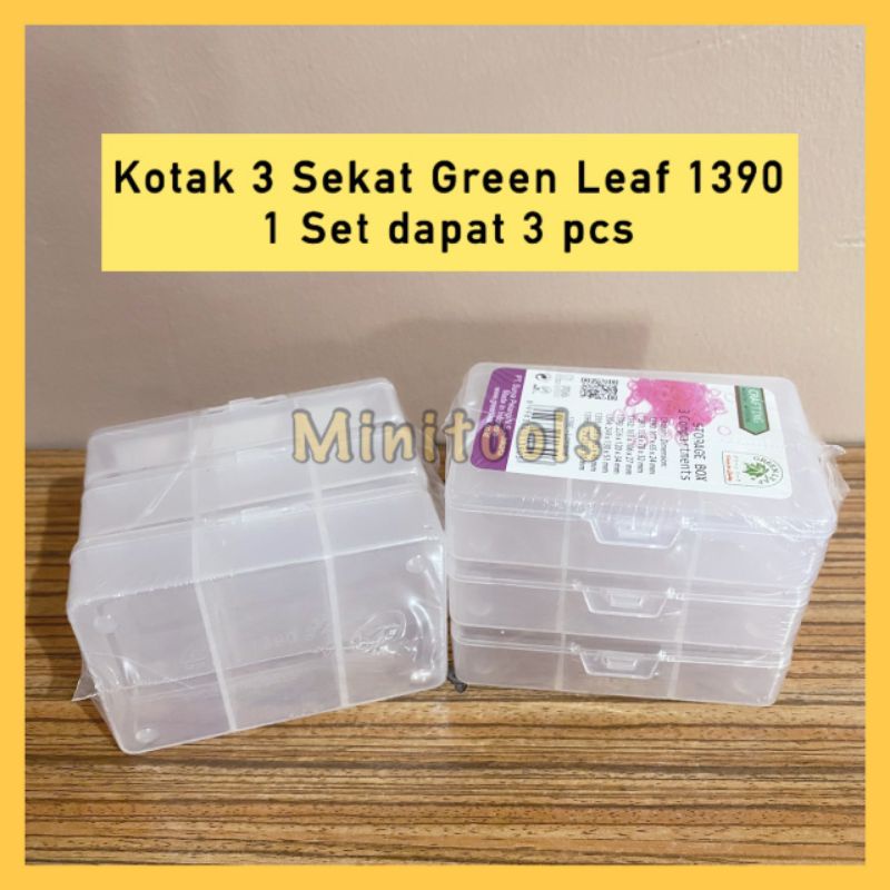 Jual Kotak Obat / Kotak Plastik 3 Sekat Kecil / Green Leaf 1390, HARGA ...