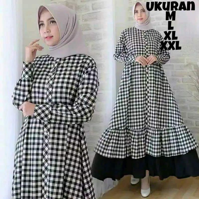 Jual Ufaira olshop KARINA MAXY/size M L XL XXL Gamis Katun kotak kotak/gamisterbaru2021/pakaian ...