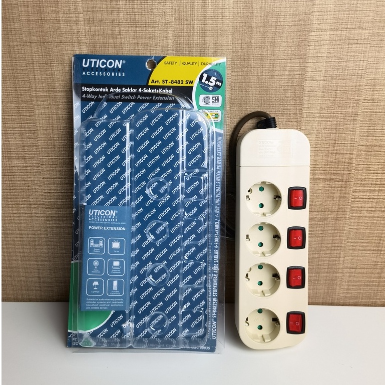Jual Uticon Stop Kontak 4 Socket + Kabel 1.5M (ST-8482SW) | Shopee ...