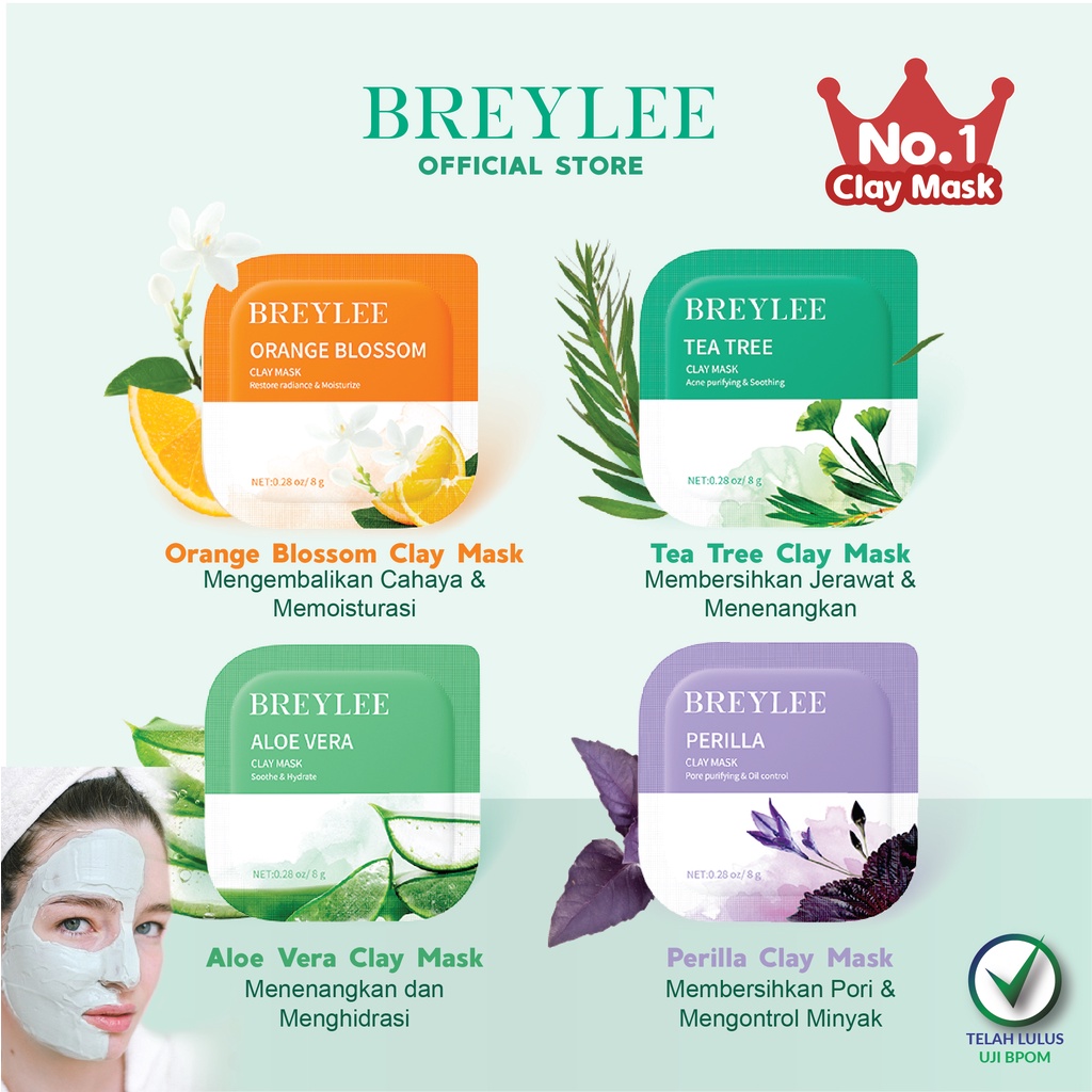 Jual BREYLEE ALOE VERA | PERILLA | ORANGE BLOSSOM | TEA TREE CLAY MASK ...
