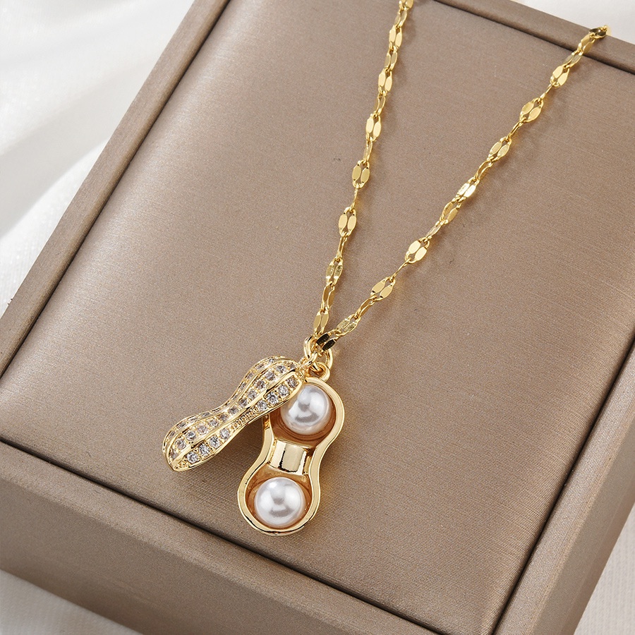 Jual kalung titanium wanita gold putih rosegold plus liontin kacang ...