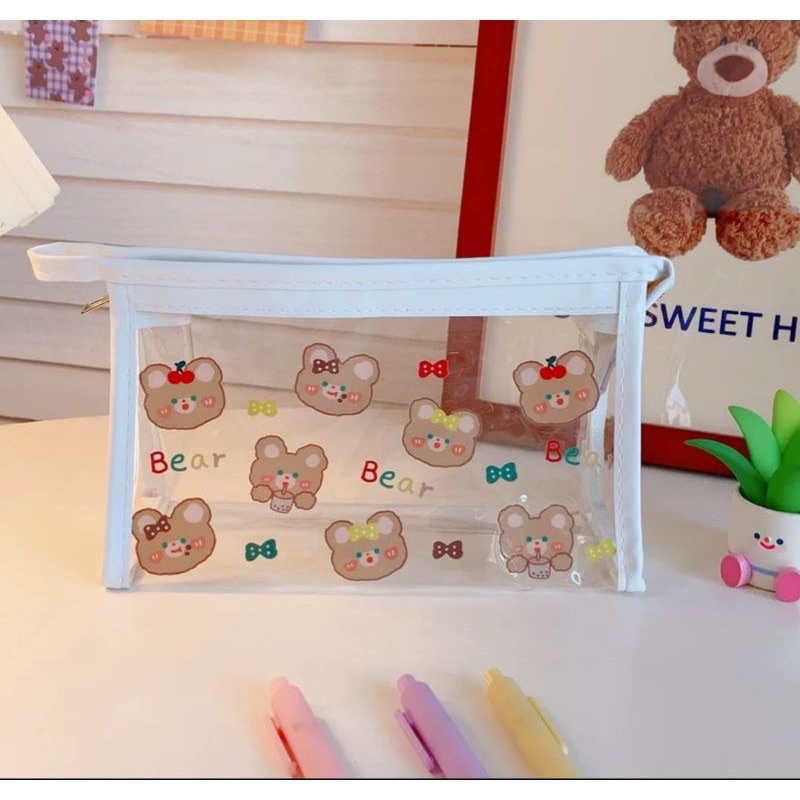Jual pouch mika transparant cute kawaii beruang rabbit bear kelinci ...