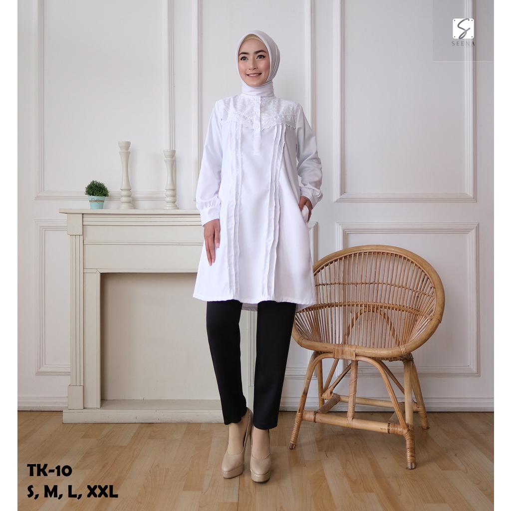 Jual Seena - TK010 Tunik Baju Putih Wanita Terlaris Atasan Putih Tunik Wanita Millenial Lengan ...