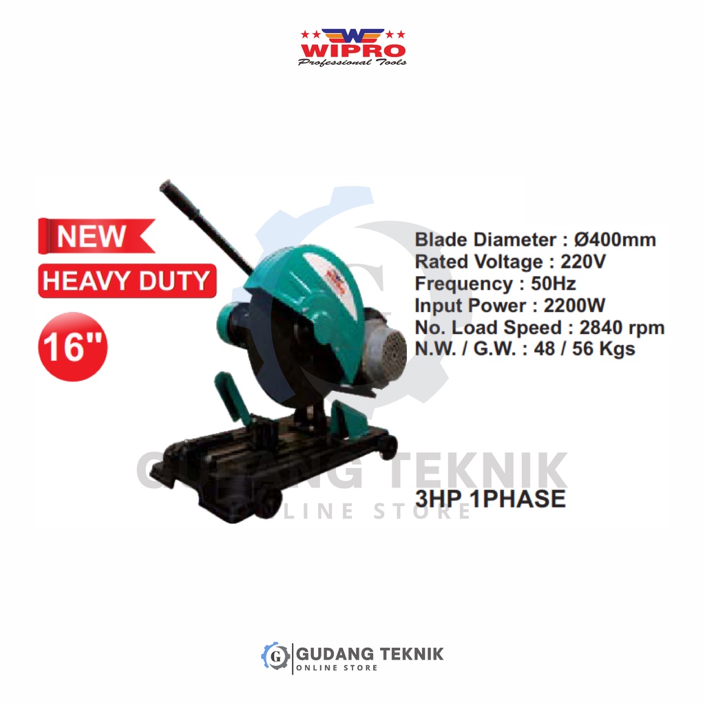 Jual Mesin Potong Cut Off Heavy Duty 2200W WIPRO TORNADO-100 16" / Cut Off Machine 1PHASE 3HP ...