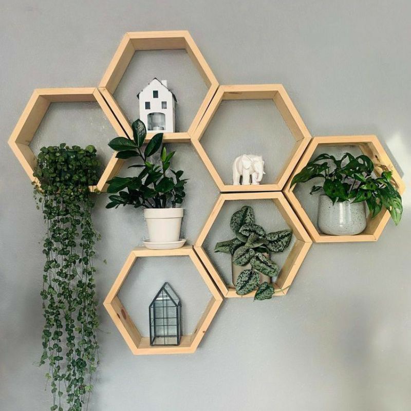 Jual Melind store rak hexagonal / ambalan dinding / ambalan kayu ...