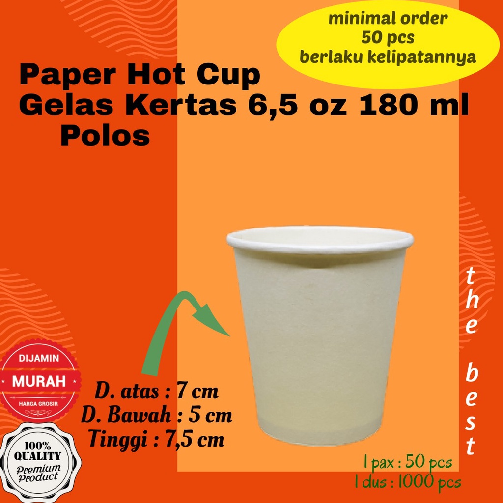 Jual Paper Hot Cup 6,5 oz 180 ml Polos isi 50 pcs gelas kertas kopi teh minuman panas | Shopee ...
