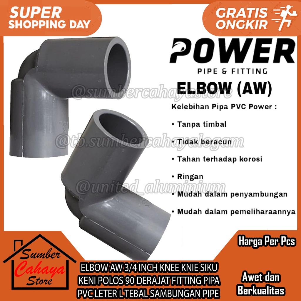 Jual ELBOW AW 3/4" INCH POWER KNEE KNIE SIKU KENI POLOS 90 DERAJAT ...