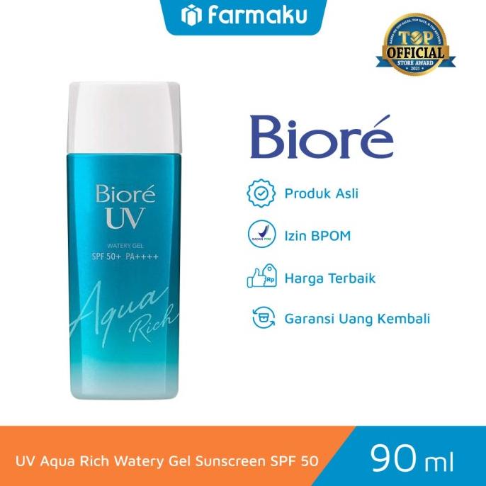 Jual Biore UV Aqua Rich Watery Gel Sunscreen Skin Care SPF 50 PA++++ 90 Ml | Shopee Indonesia