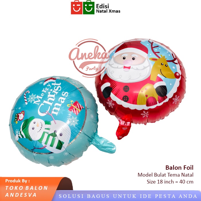 Jual balon foil bulat natal / balon bulat xmas / balon karakter ...