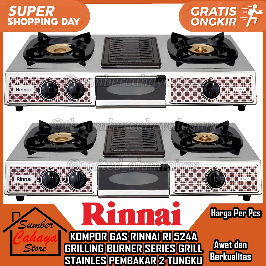 Jual KOMPOR RINNAI RI 524A RI524 A RI 524 A 2 TUNGKU + PANGGANGAN GRILL ...