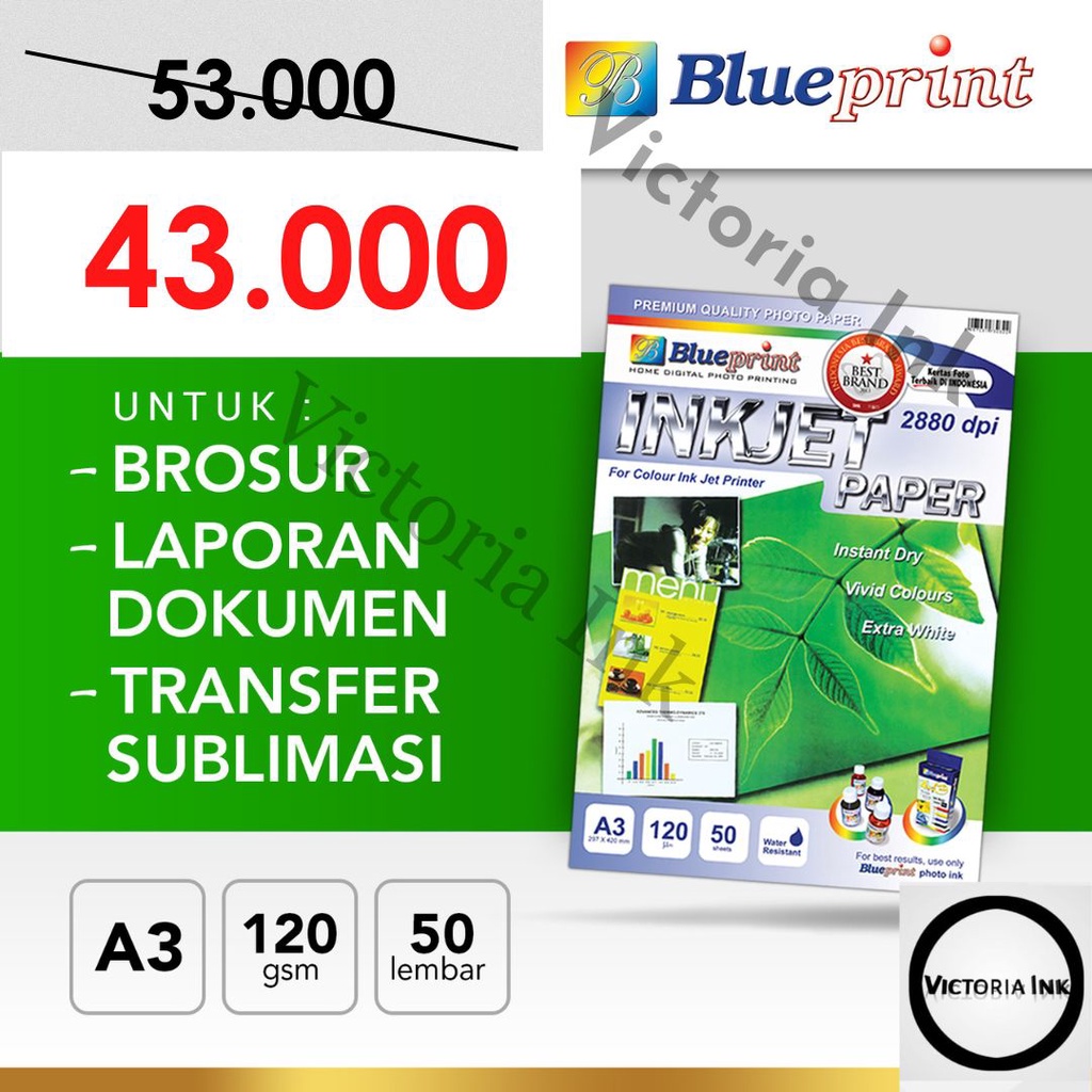 Jual Kertas Inkjet A3 Blueprint 120gsm Doff Silky // Kertas Brosur A3 ...