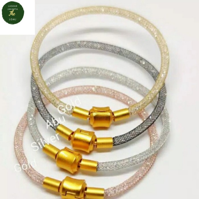 Jual Mantap Gelang Kawat Kristal Gliter Pandora Liontin Huruf Atau Emas ...