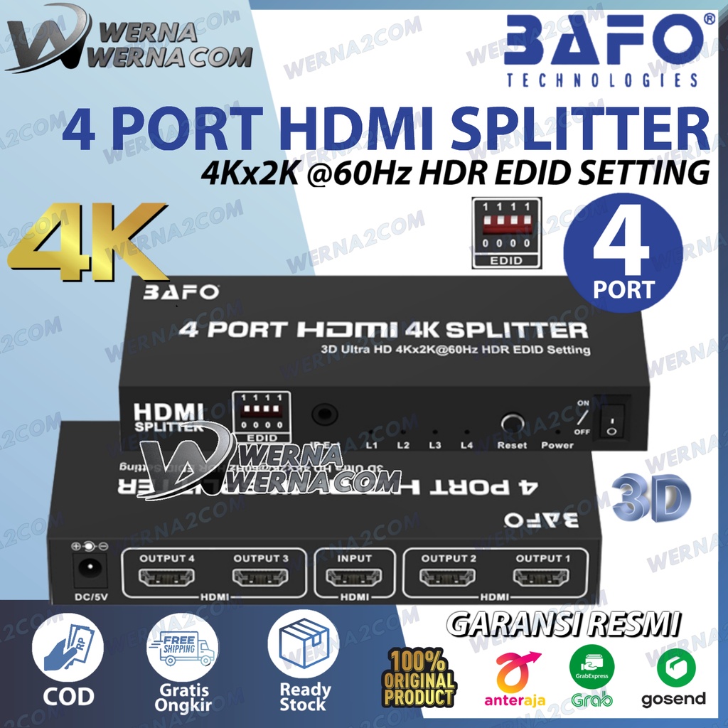 Jual BAFO HDMI Splitter 1 - 4 port support 4K + EDID setting | Shopee ...