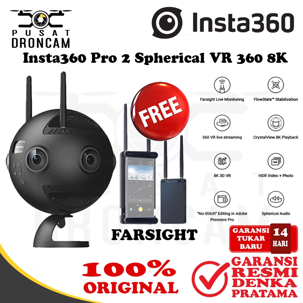 Jual Insta360 Pro II + Farsight / Insta 360 Pro 2 Spherical VR 360 8K Camera - Original | Shopee ...