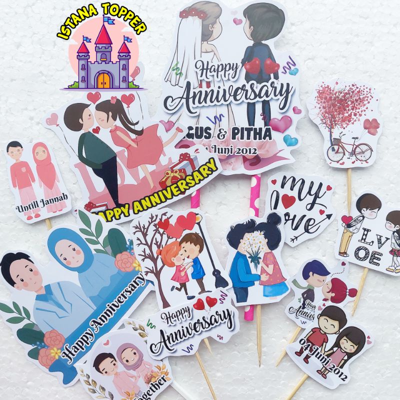 Jual Topper Cake STANDART / CUSTOM Tema Anniversary / Anniversari Hijab ...
