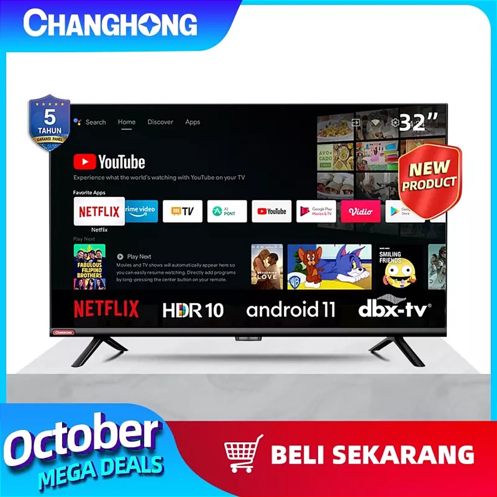 Jual Changhong 32 Inch Newest Android 11 Frameless Smart TV Digital LED TV HD -Netflix-Youtube ...