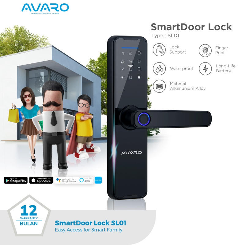 Jual AVARO Smart Door Lock Handle RFID- Fingerprint Waterproof - SL01 FREE BAJU | Shopee Indonesia