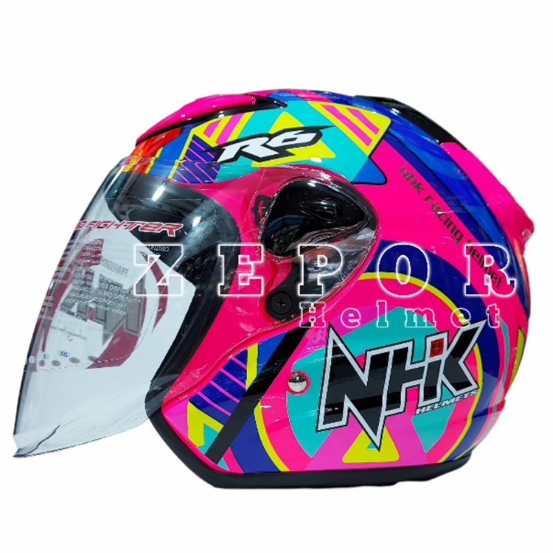 Jual Helm NHK R6 Motif Pigment Pink Flourecent Original SNI DOT Half ...