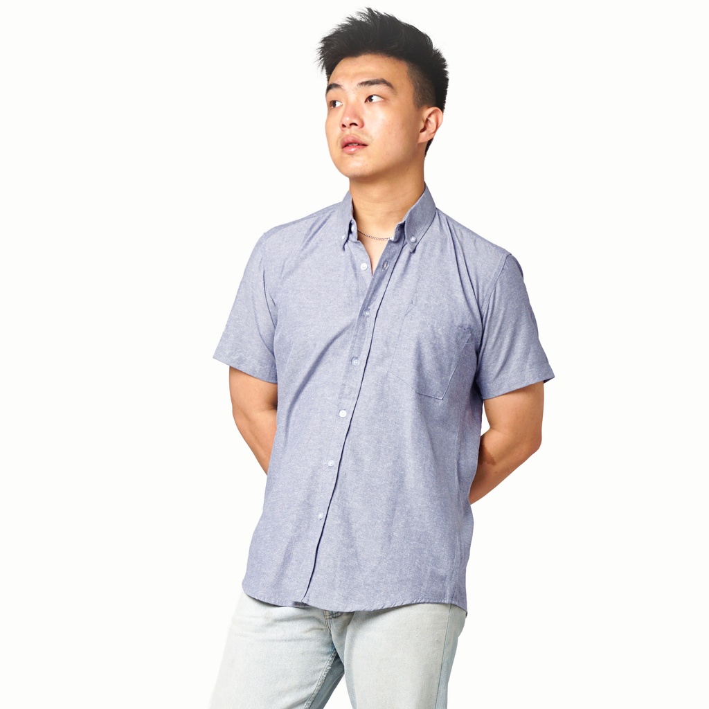 Jual Eight Nineteen Kemeja Polos Pria Lengan Pendek Biru Navy Jeans ...