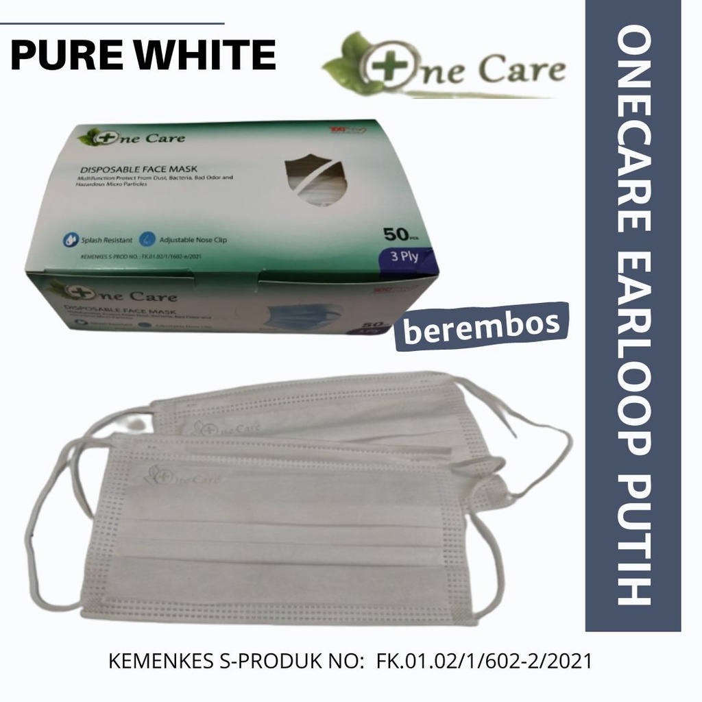 Jual MASKER ONE CARE ONECARE NECARE PUTIH MASKER PUTIH ISI 50 PCS 3 PLY ...