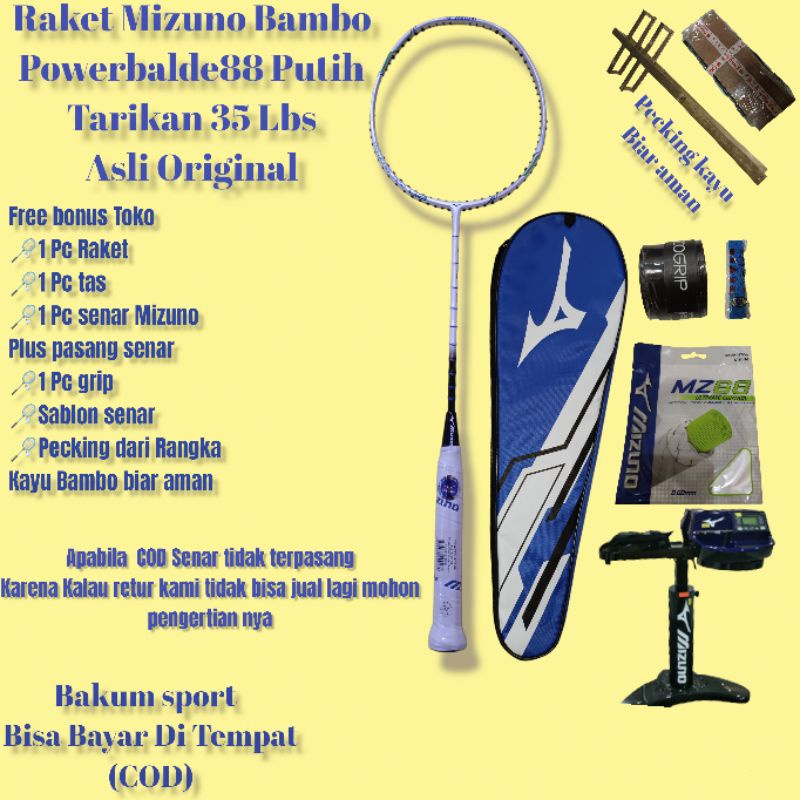 Jual Raket mizuno powerblade 88 putih Bambo tarikan 35 lbs asli 100% ...