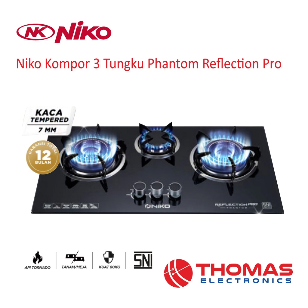 Jual Niko Kompor Gas Tanam 3 Tungku Phantom Reflection Pro Tempered Glass Garansi Resmi | Shopee ...