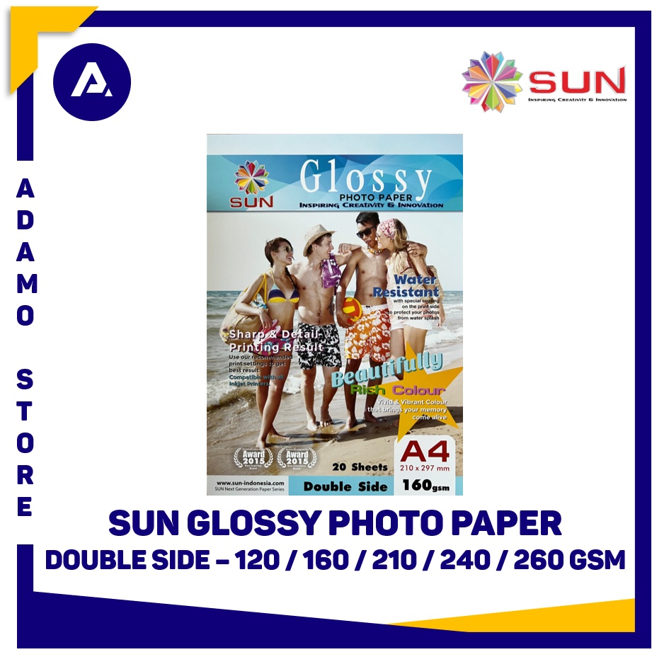 Jual Kertas Foto A4 Sun Glossy Photo Paper Double Side A4 (120 160 210 ...