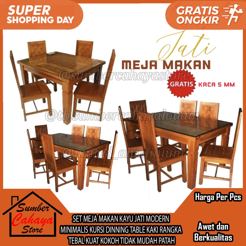 Jual SET MEJA MAKAN KAYU JATI MODERN MINIMALIS KURSI DINNING TABLE KAKI ...