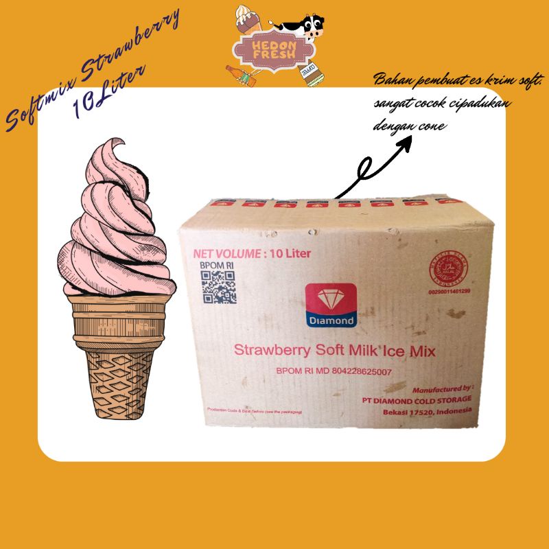 Jual Softmix Ice Cream Diamond 10 Liter Rasa Strawbery Soft Mix ...
