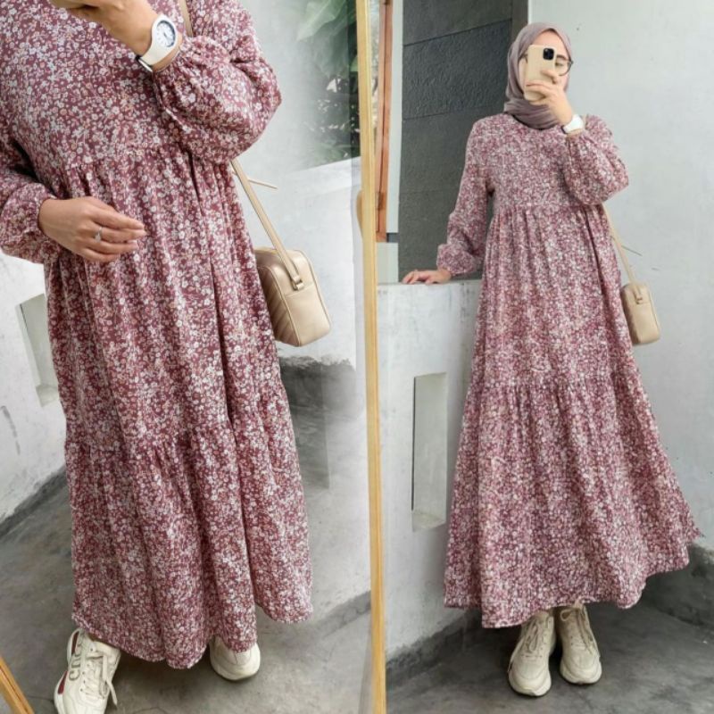 Jual MIDI DRESS CANTIK MOTIF BUNGA KECIL CANTIK ~AUD | Shopee Indonesia