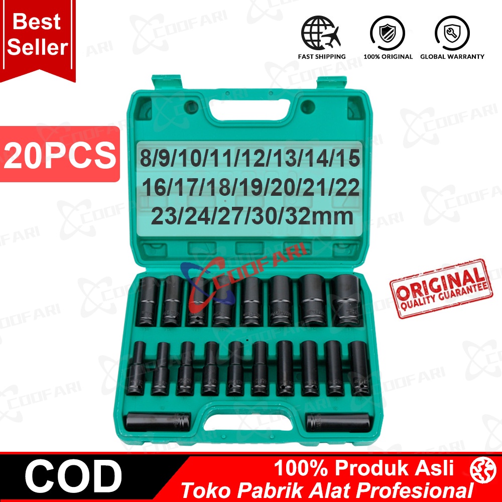 Jual Drive Deep Impact Socket Set 10/15/20Pcs 1/2 Inch 8-24MM Extension Impact Socket Panjang ...