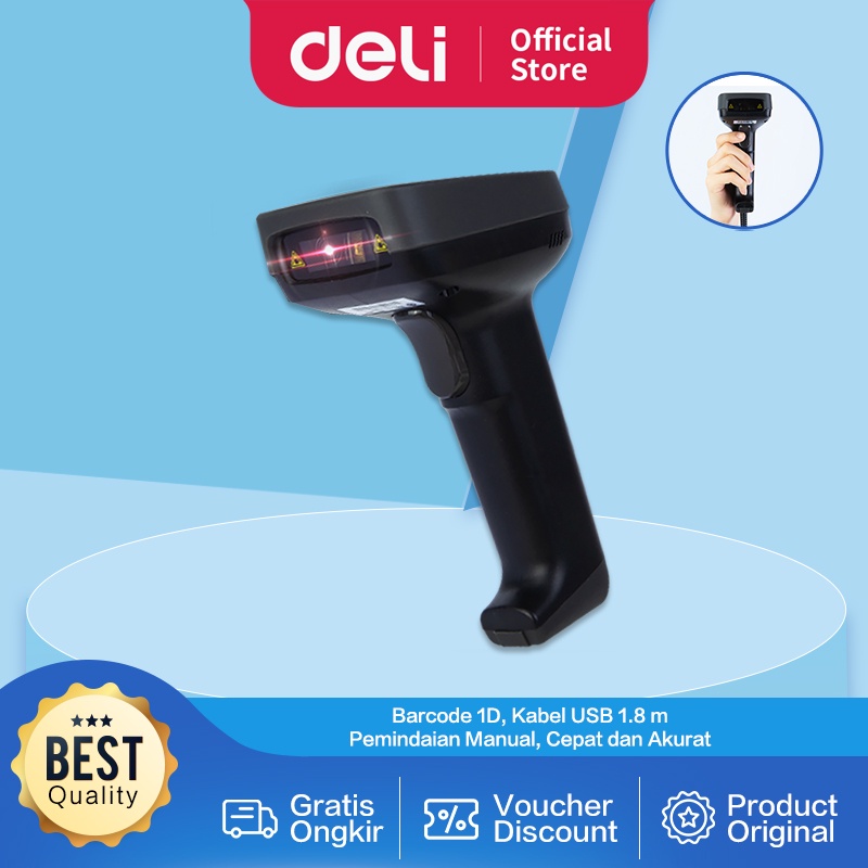 Jual Deli Handheld Barcode Scanner Alat Pembaca Barcode E14953 | Shopee ...