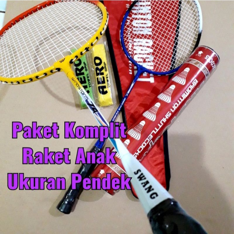 Jual Raket Badminton Anak Pendek Satu Set Lengkap SWANG | Shopee Indonesia