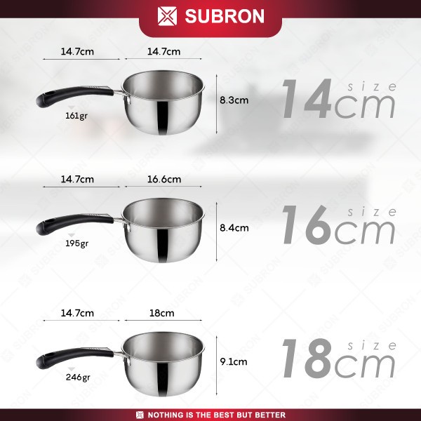 Jual SUBRON Panci Susu Set 3 in 1 Stainless Steel Milk Pot 14cm 16cm ...