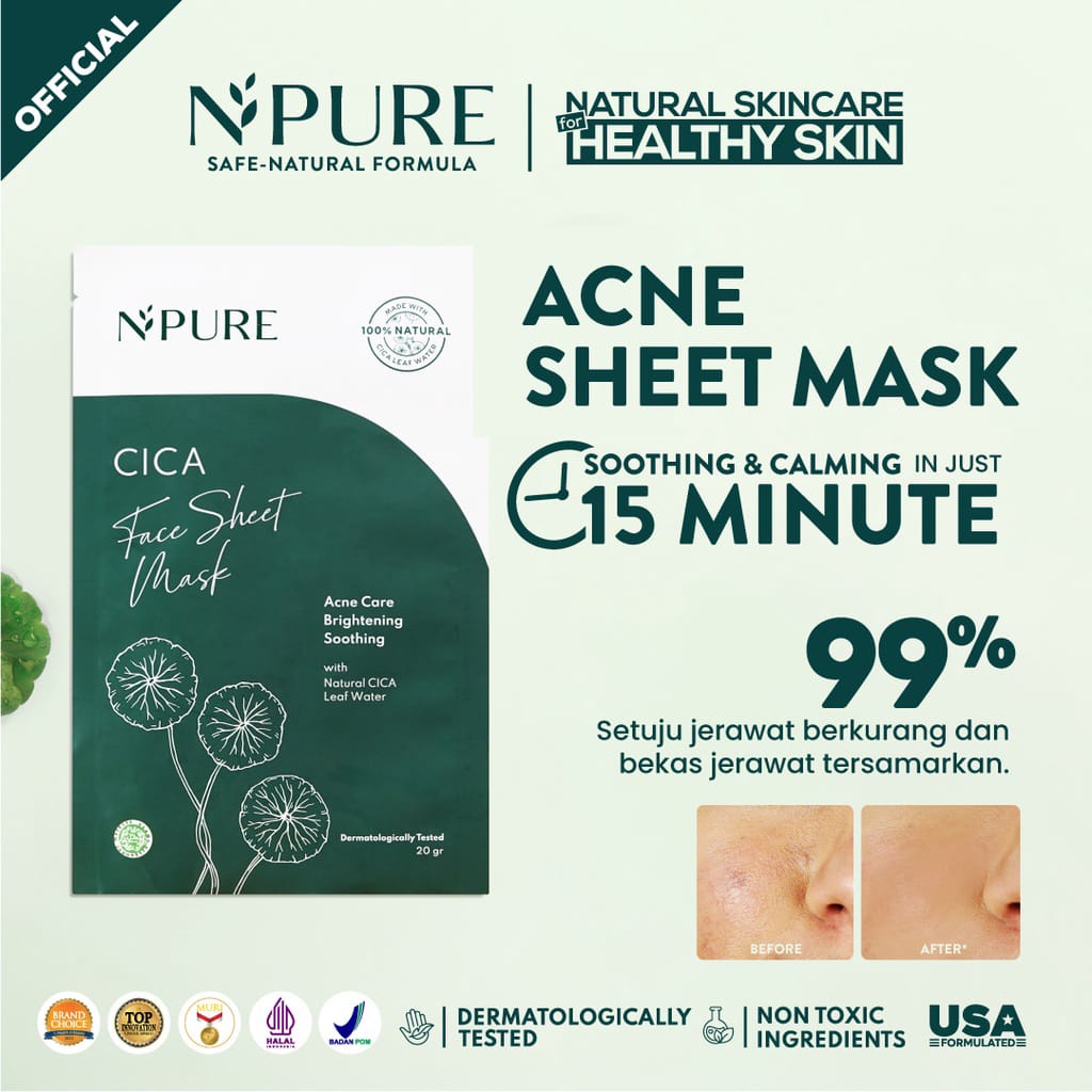 Jual Npure Cica Mask Centella Asiatica Sheet Masker Jerawat Acne Lembar ...