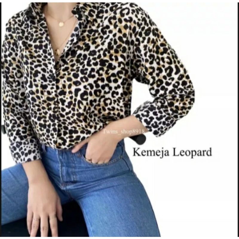 Jual Kemeja wanita motif leopard baju kemeja wanita panjang kemeja ...