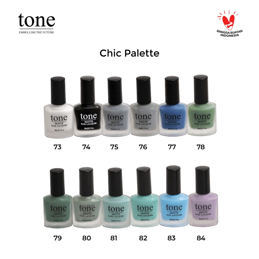 Jual Tone Nail Lacquer Chic Palette Matte 73-84| Kutek Matte| Cat Kuku ...