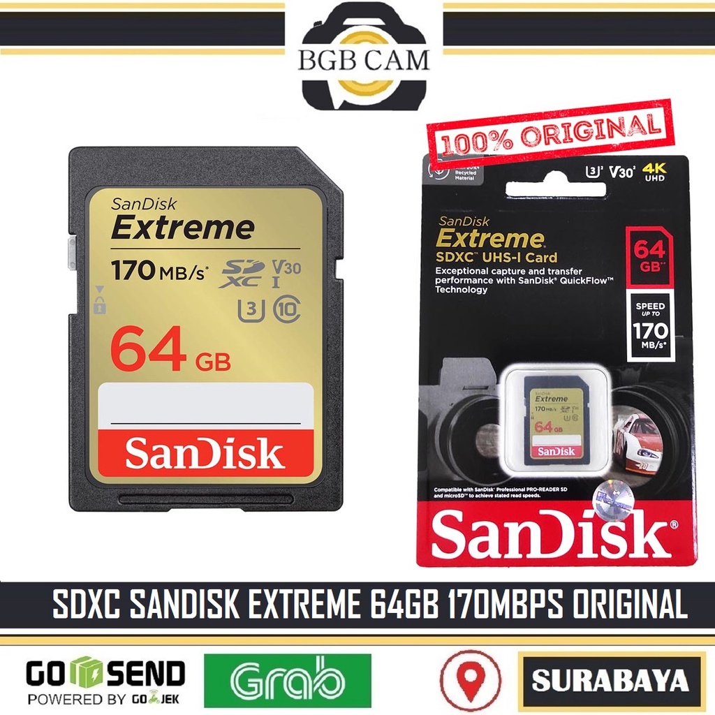 Jual Sandisk SD Extreme 64GB 170 mbps 64 gb Memory Kamera Original 100% ...