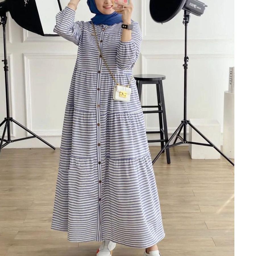 Jual Aqilla Midi Dress / Dress Muslim Matt Katun Salur Terbaru 2022 / Outfit Muslim Murah ...