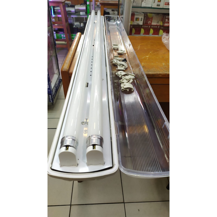 Jual kap lampu tl plus lampu 18w ecova / kap lampu waterproof t8 led plu lampu ecova 120cm ...