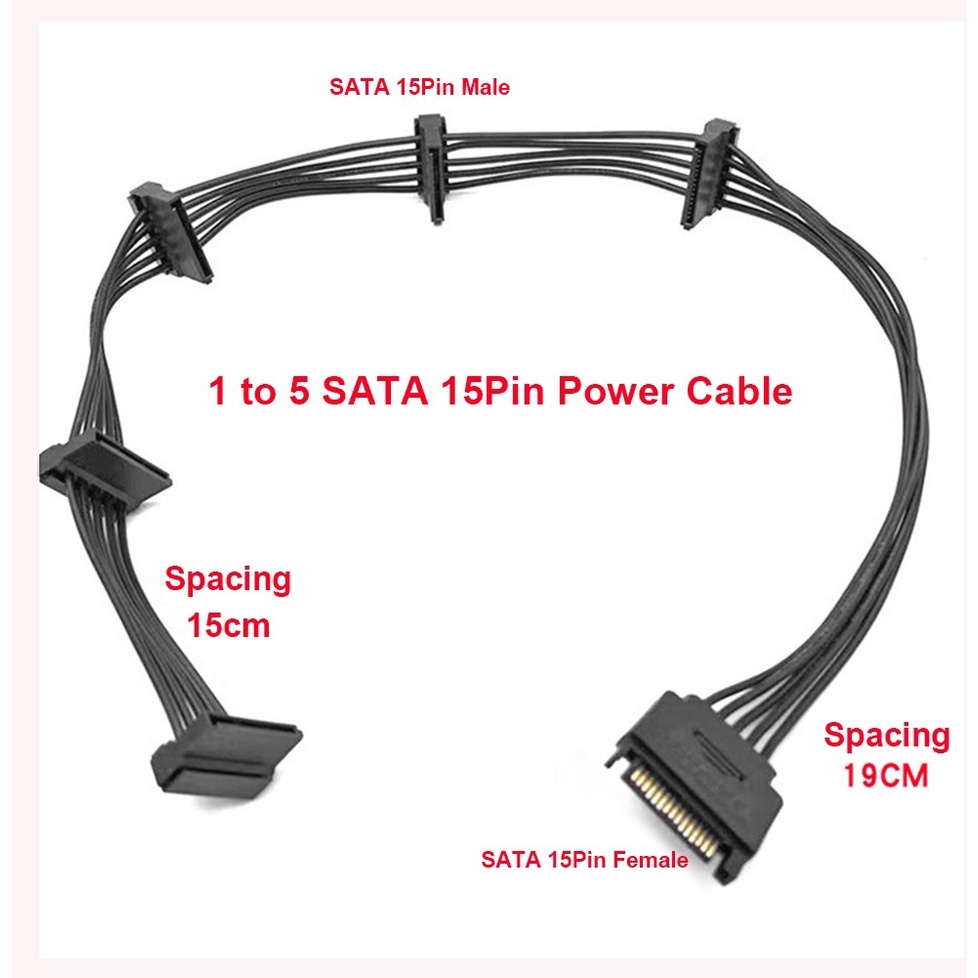 Jual SKU-1294 KABEL SATA 15 PIN 1 TO 5 POWER SATA TO 5 SATA HDD SSD 1 ...