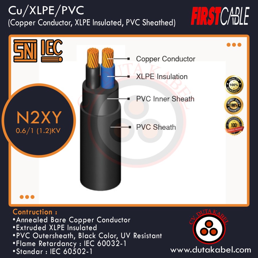 Jual Kabel N2XY 2x2,5 mm2 (Cu/XLPE/PVC) FIRST CABLE /2x2,5 mm/2 x 2,5 mm2/2x2,5mm2/2 x 2,5 mm2 ...