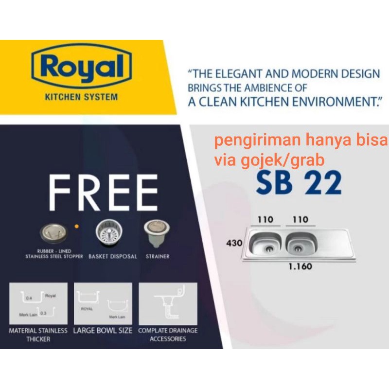 Jual royal kitchen sink sb 22 lubang 2 ,bak cuci piring royal lubang 2 ...