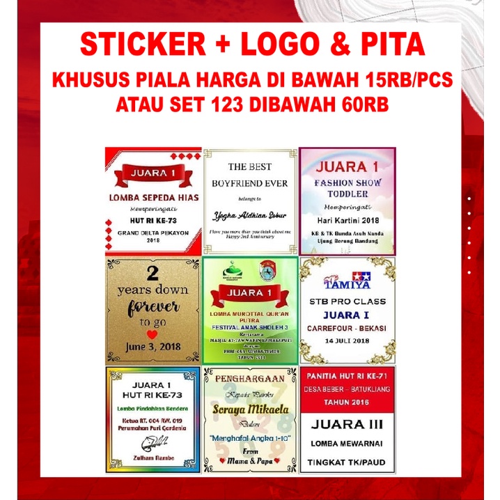 Jual TAMBAHAN STICKER UNTUK PIALA MINI HARGA PER PCS stiker trophy ...