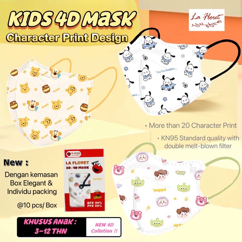Jual NEW 4D FUN CHARACTER KIDS KN95 MASK (Masker Anak 3-12 thn) 4 layer ...