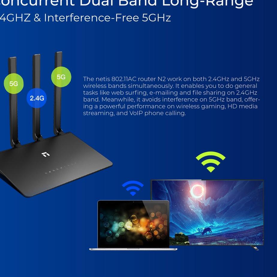 Jual Trc4a4Zo--NETIS N2 AC1200 Wireless Dual Band Gigabit Router AC Wi-Fi dual band connection ...