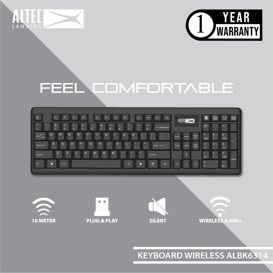 Jual Keyboard altec lansing wireless 2.4ghz usb 104 key membrane full ...