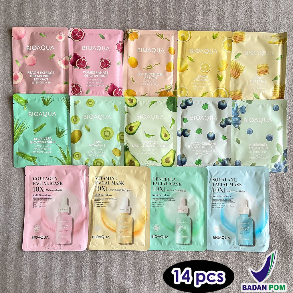 Jual Paket 14 pcs Masker Wajah Bioaqua Facial Mask Essence Face Mask ...