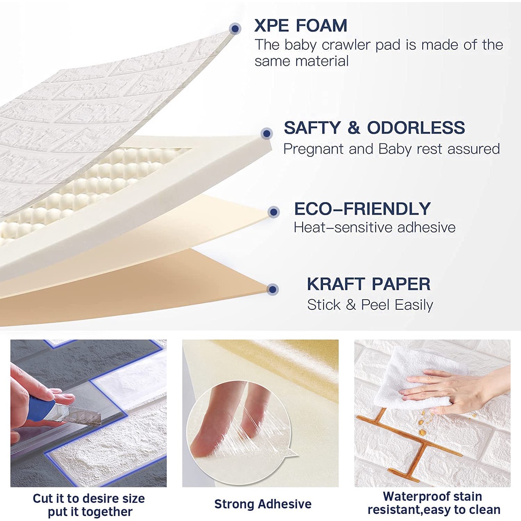 Jual 5M Wallpaper Dinding 3D Motif Batu Bata Putih Sticker Dinding ...